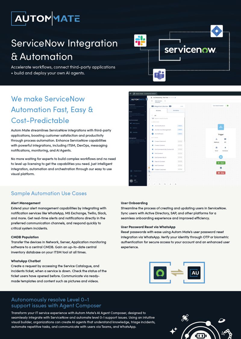 ServiceNow Integration - Autom Mate